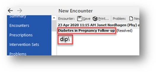 Diabetes in Pregnancy (DiP) Form – Profile EMR User Help