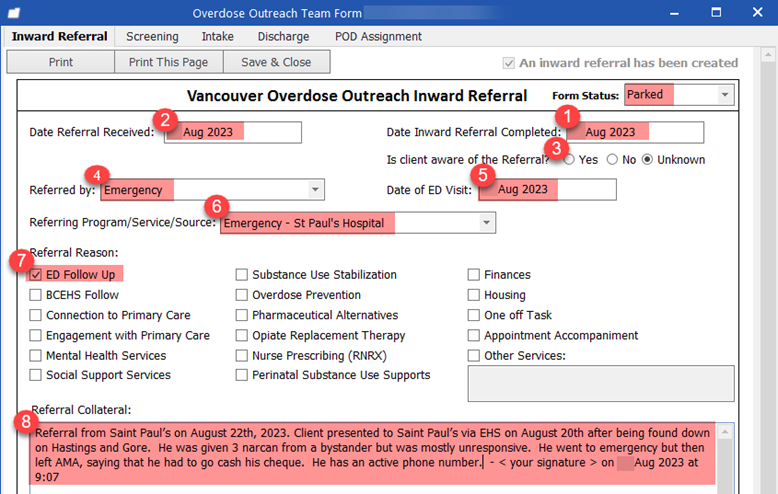 Overdose Outreach Team Form – Profile EMR User Help