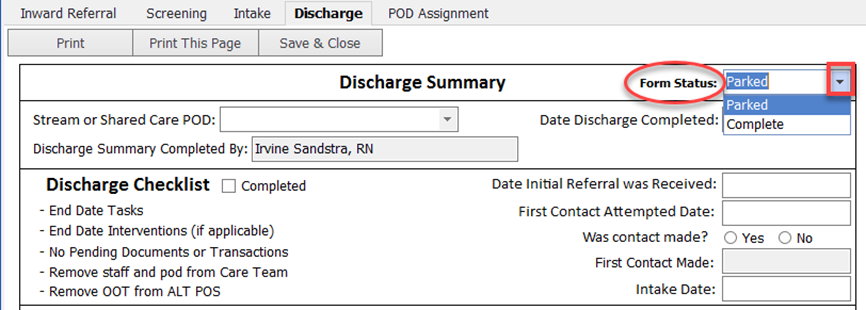 Overdose Outreach Team Form – Profile EMR User Help