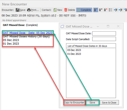 OAT Missed Dose – Profile EMR User Help