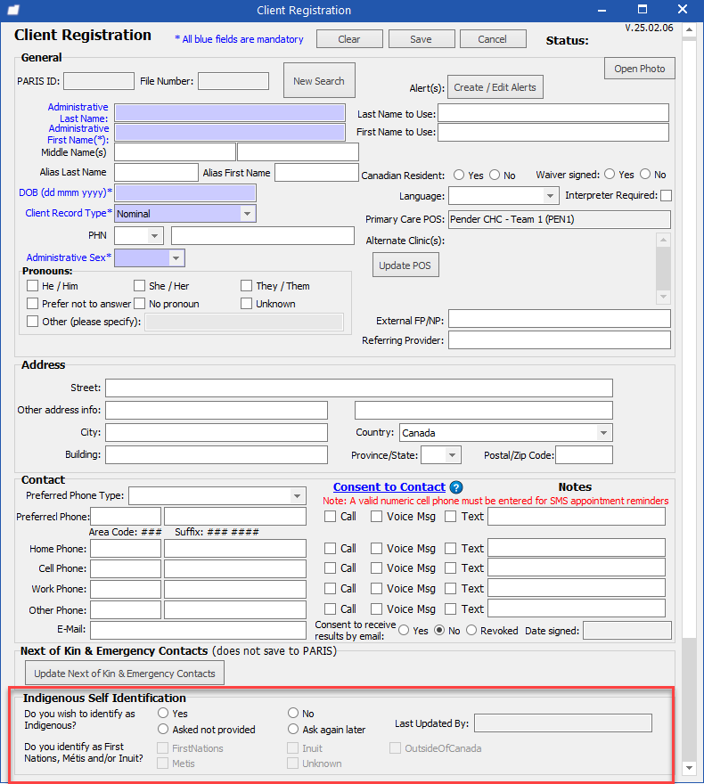 Indigenous Self-Identification Questions – Profile EMR User Help