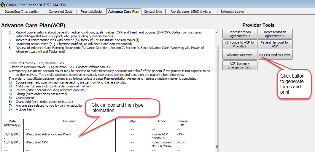 Clinical Care Plan – Profile EMR User Help