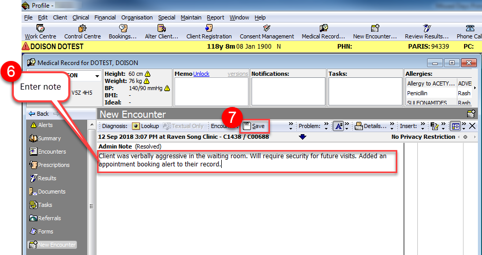 Encounter Notes: Enter Admin Notes – Profile EMR User Help