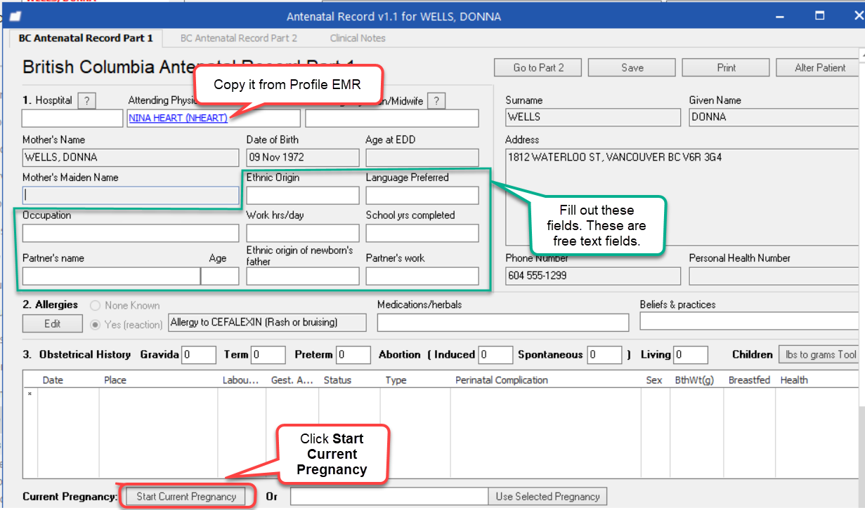 Antenatal Form – Profile EMR User Help