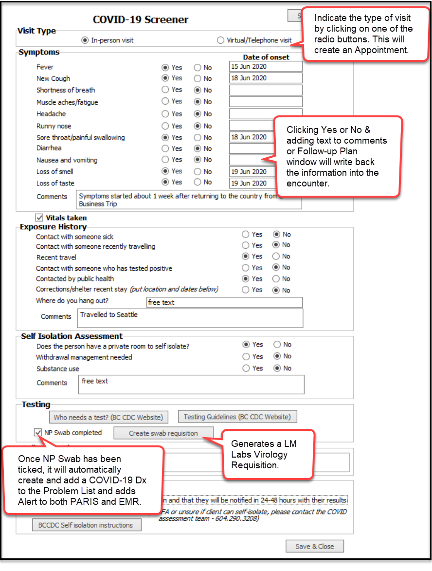 COVID-19 Standard Documentation – Profile EMR User Help